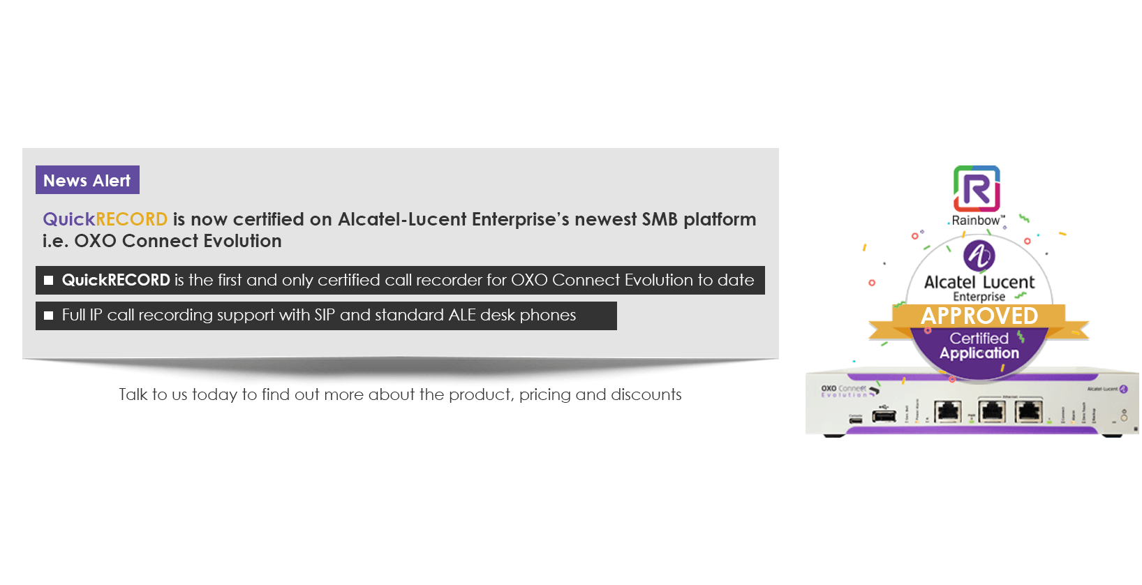 QuickRECORD certified for OXO Connect Evolution - .:: Amigo Software